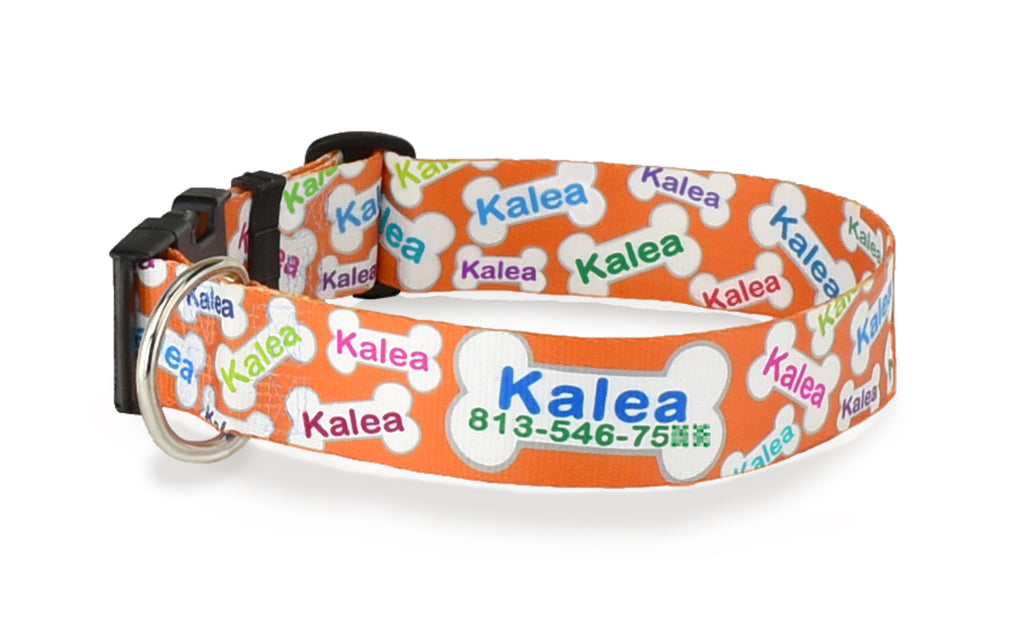 Personalized Custom Tailored Dog Collar Orange Bones | Wagadoodle