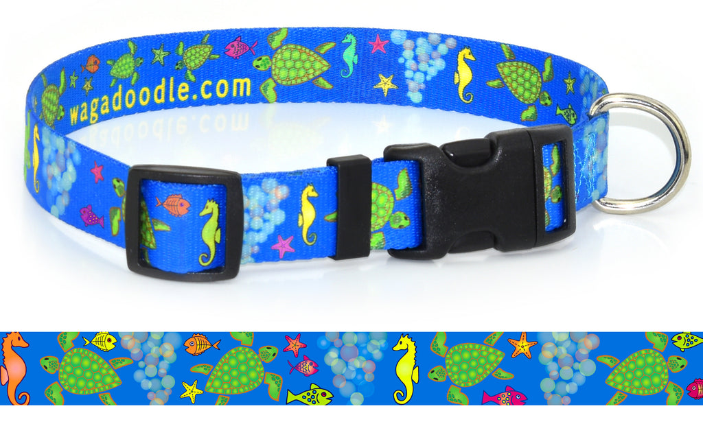 Personalized Custom made Sea Turtles Blue Dog Collar | Wagadoodle